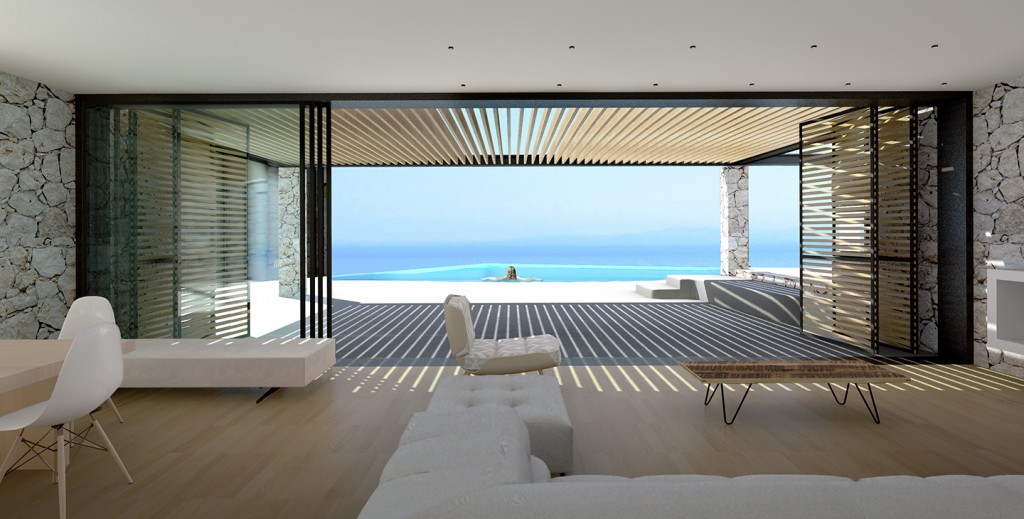 Residence in Pentati Corfu living room interior design and infinity ...