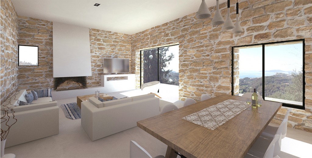 Stone Residence in Kavvadades Corfu interior design living room ...